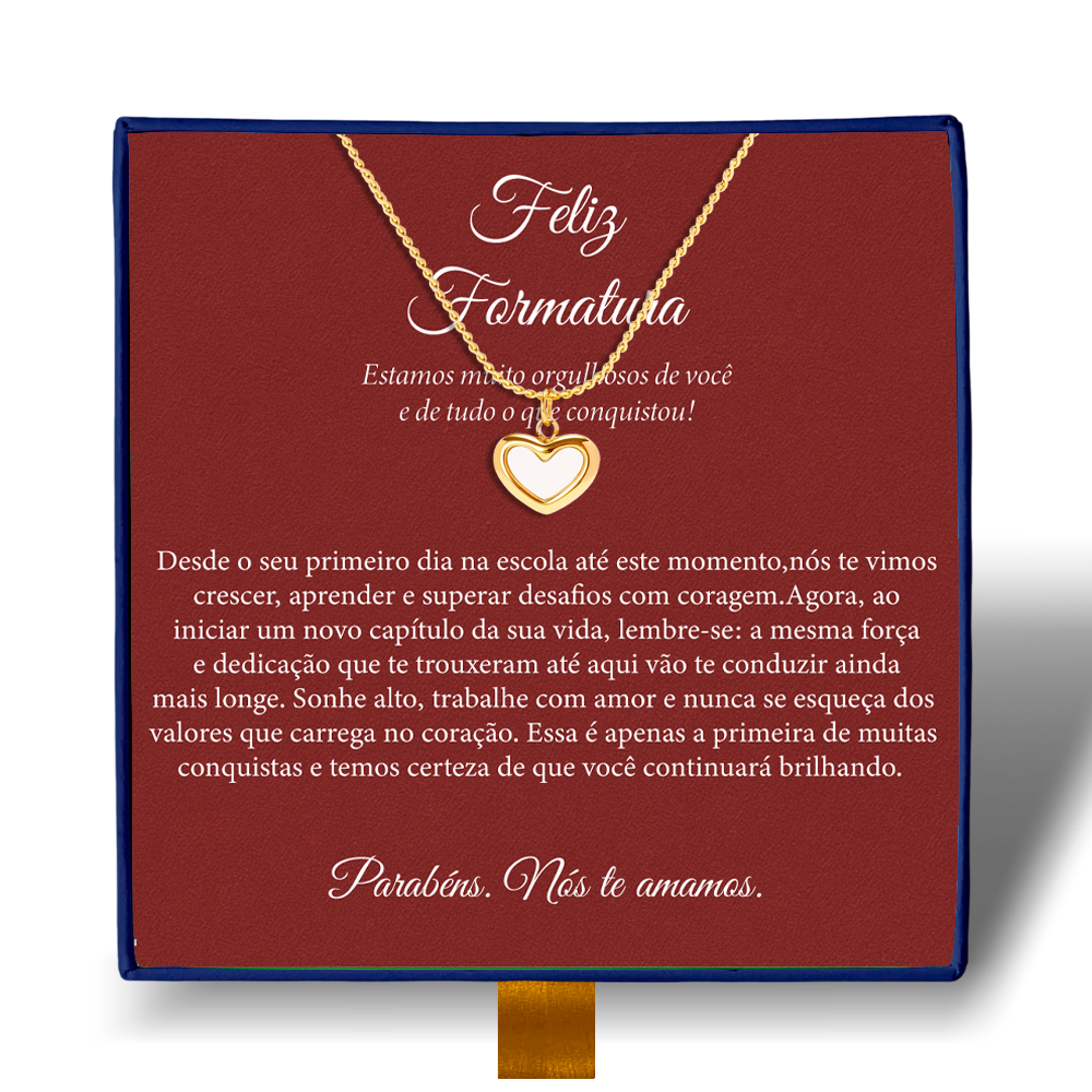 Feliz Formatura - Colar Coração Pérola Banhado a Ouro 18k